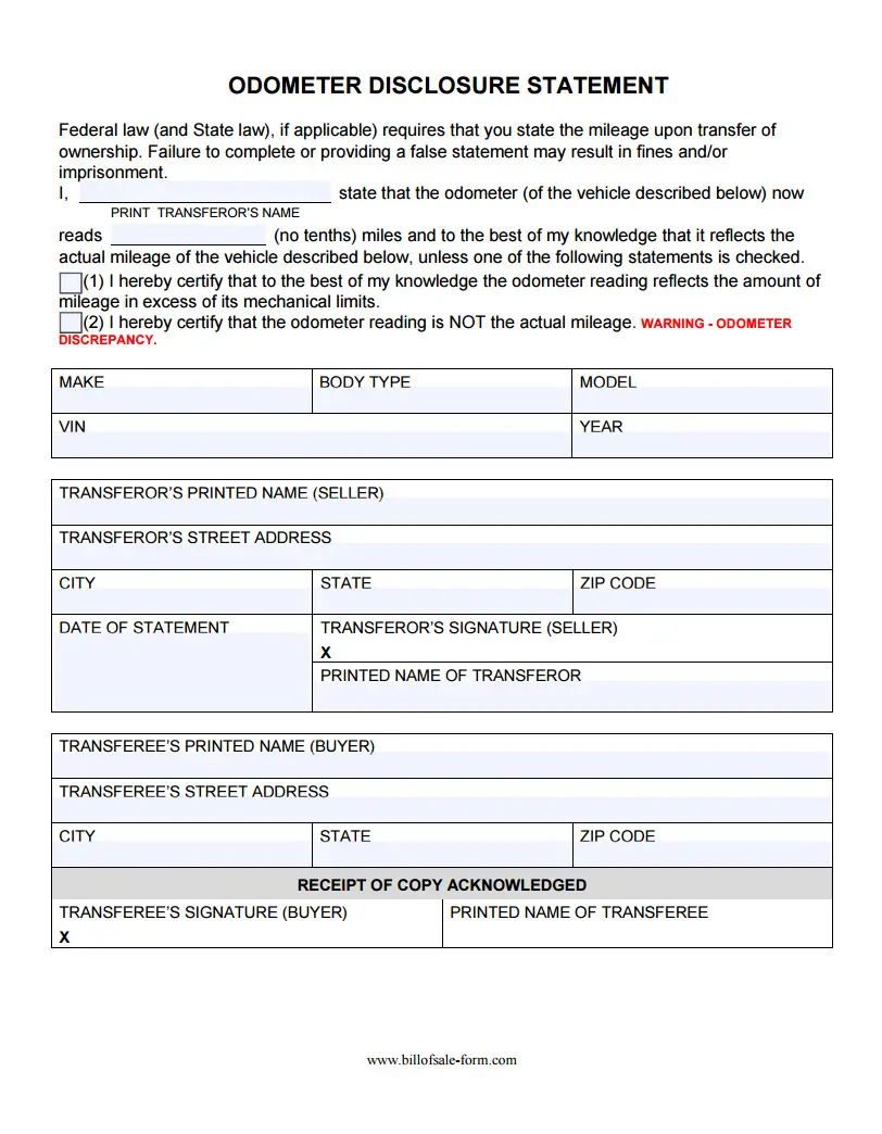 Odometer Disclosure Statement Odometer Disclosure Statement